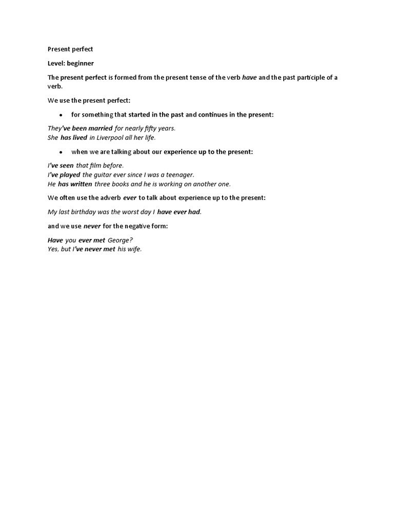 Present Perfect-Notes | PDF