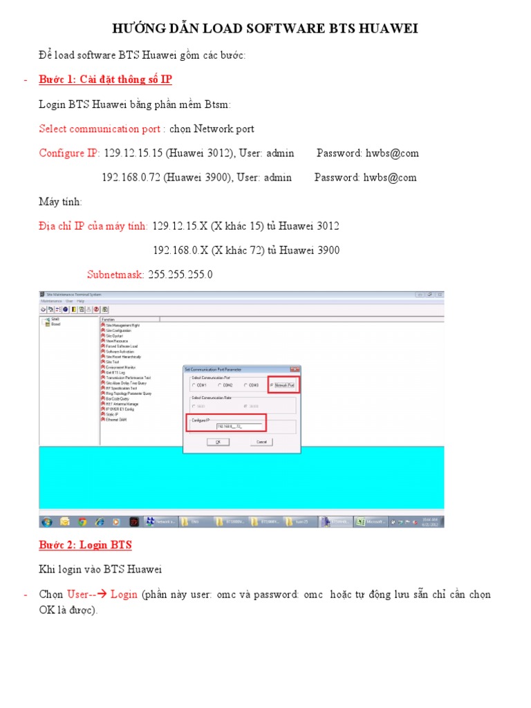 Hướng dẫn xử lý load software BTS Huawei | PDF