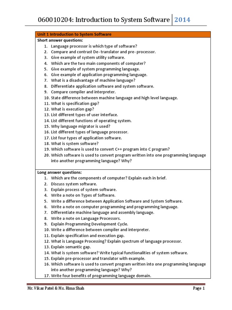 Unit 1 Introduction To System Software Short Answer Questions ...