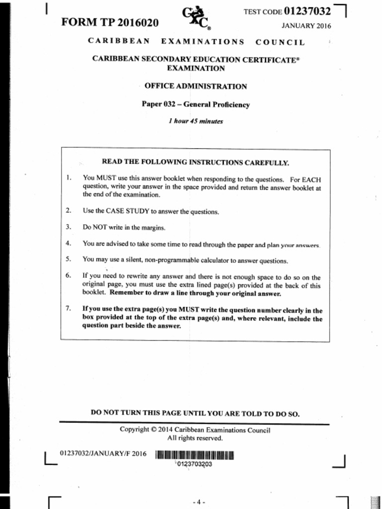 CSEC Jan 2016 - Office Administration - Paper 03 - cxctutor.blogspot ...