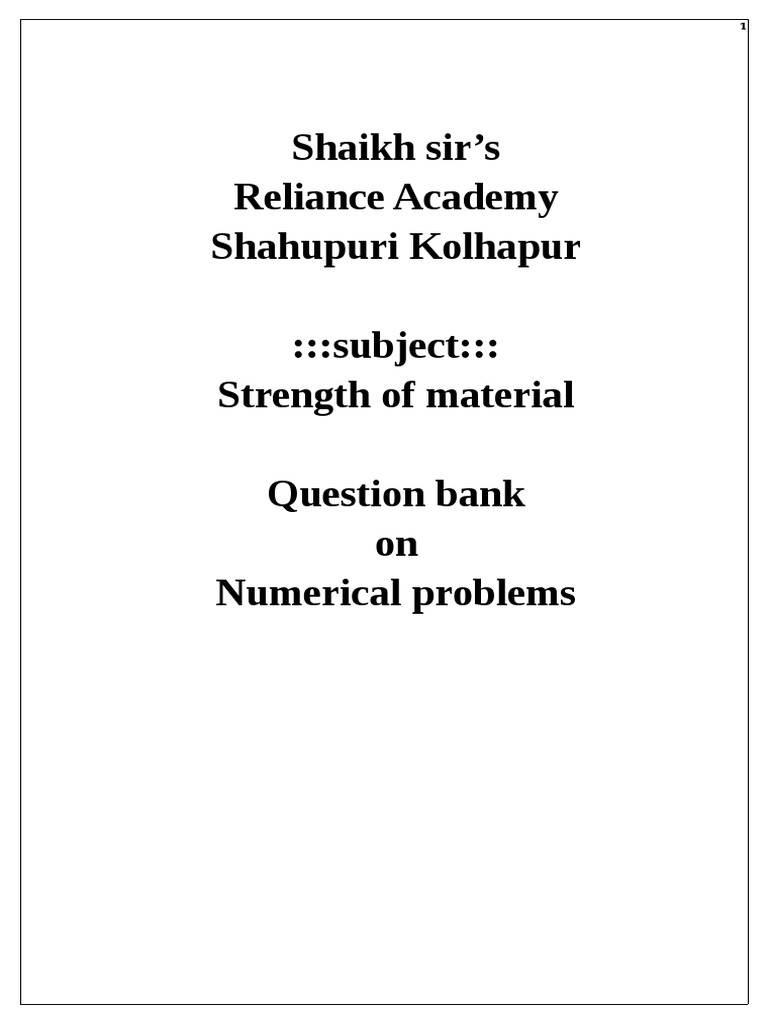 Numerical Problems On SOM | PDF | Young's Modulus | Stress (Mechanics)