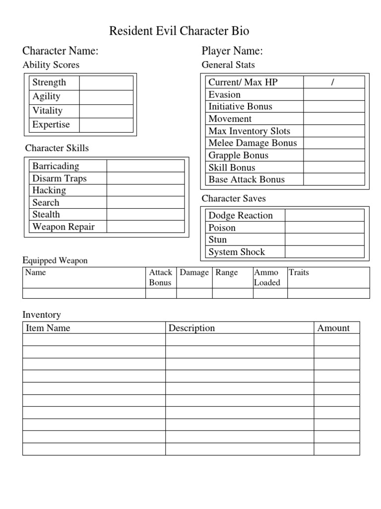 Resident Evil Character Bio Template | PDF