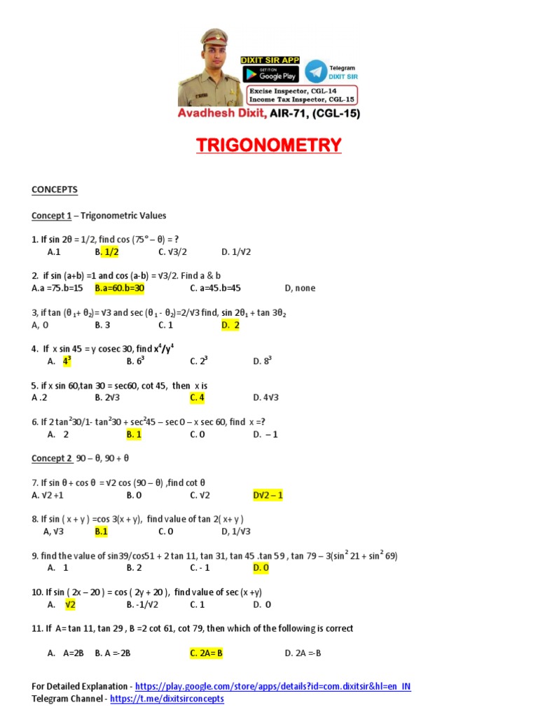 TRIGOMETERY Type-Wise | PDF | Trigonometric Functions | Trigonometry