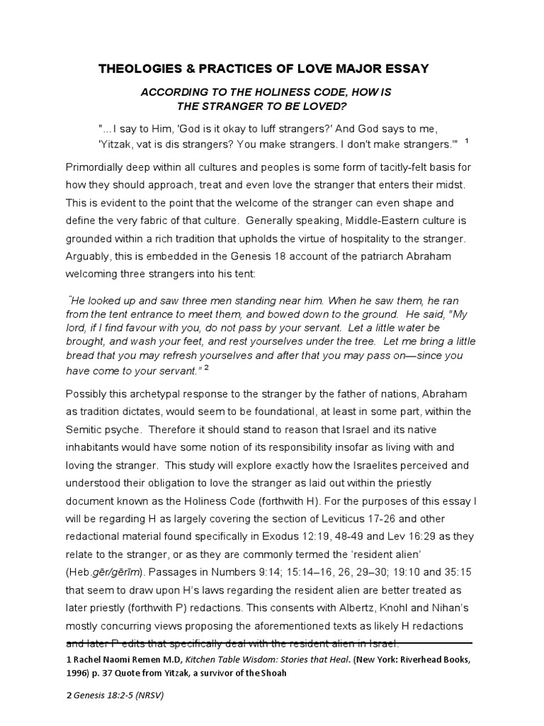 Theologies & Practices of Love Major Essay: According To The Holiness ...