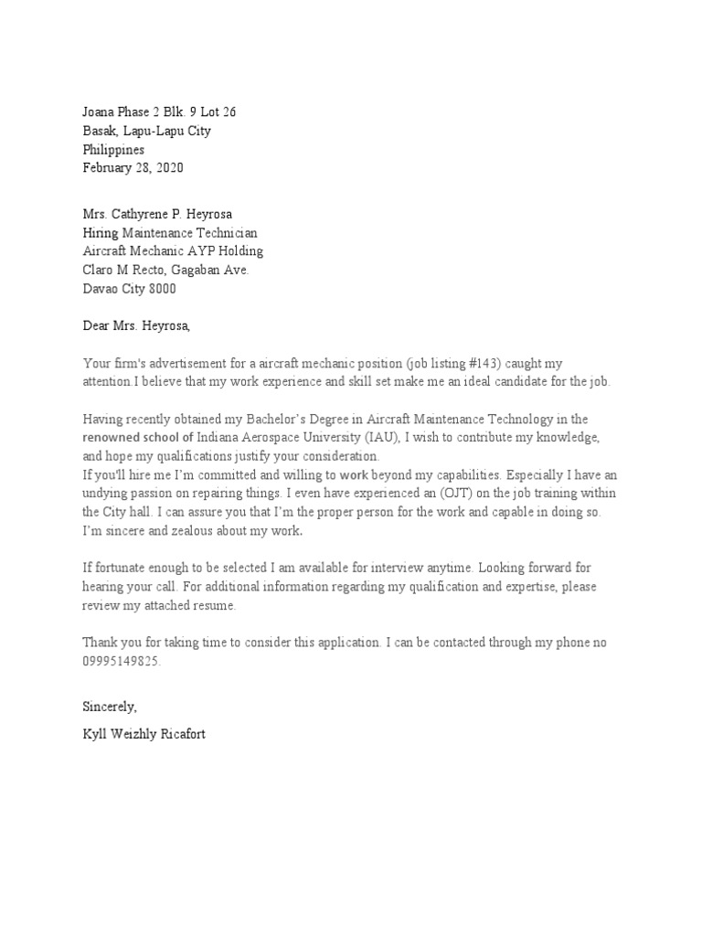 Aircraft mechanic job application | PDF