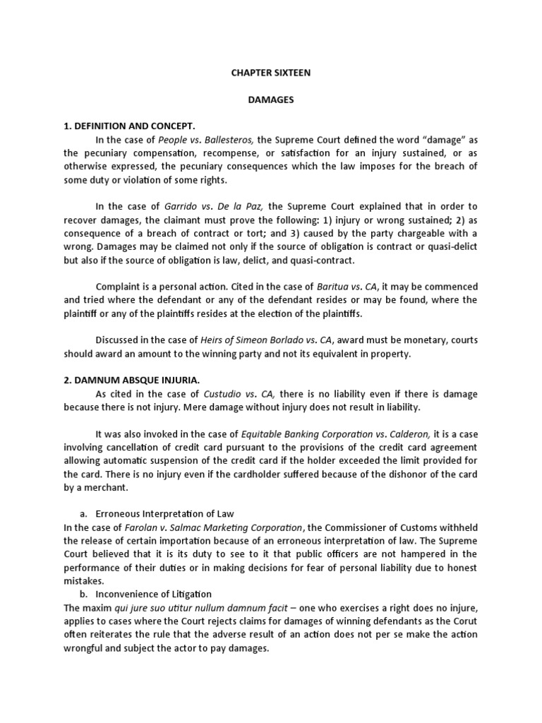 Chapter Sixteen Damages 1. Definition and Concept | PDF | Damages ...