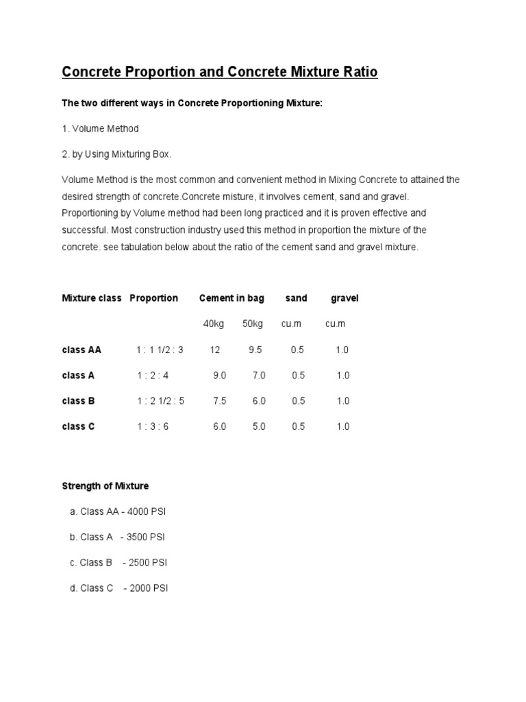 Concrete Proportion and Concrete Mixture | Download Free PDF | Concrete ...