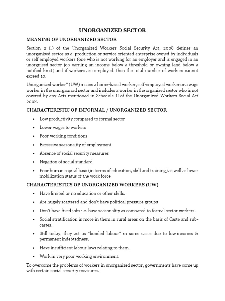 Unorganized Sector | PDF | Employment | Government