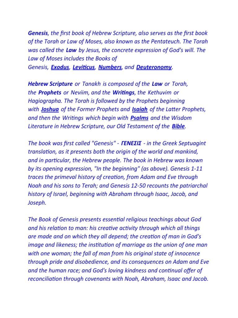 Exodus Leviticus Numbers Deuteronomy: Genesis, The First Book of Hebrew ...