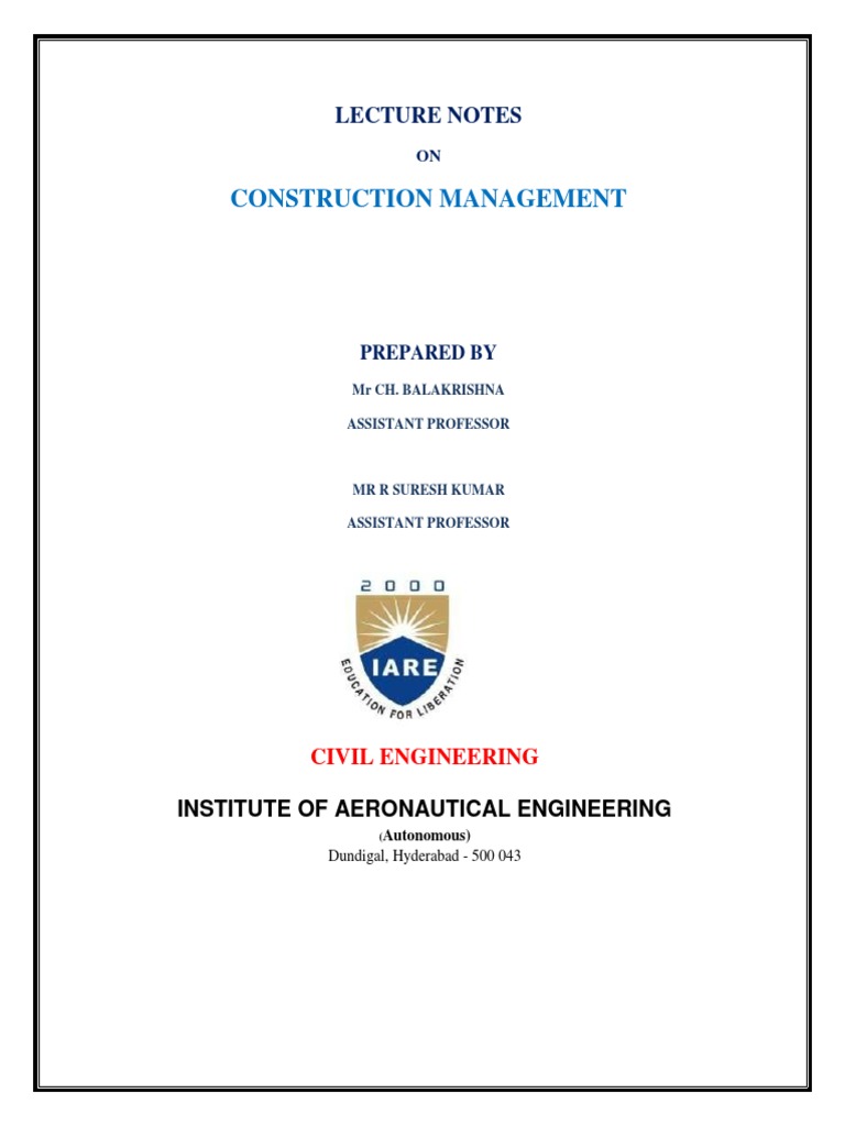 Iare Construction Management Lecture Notes | PDF | Human Resource ...