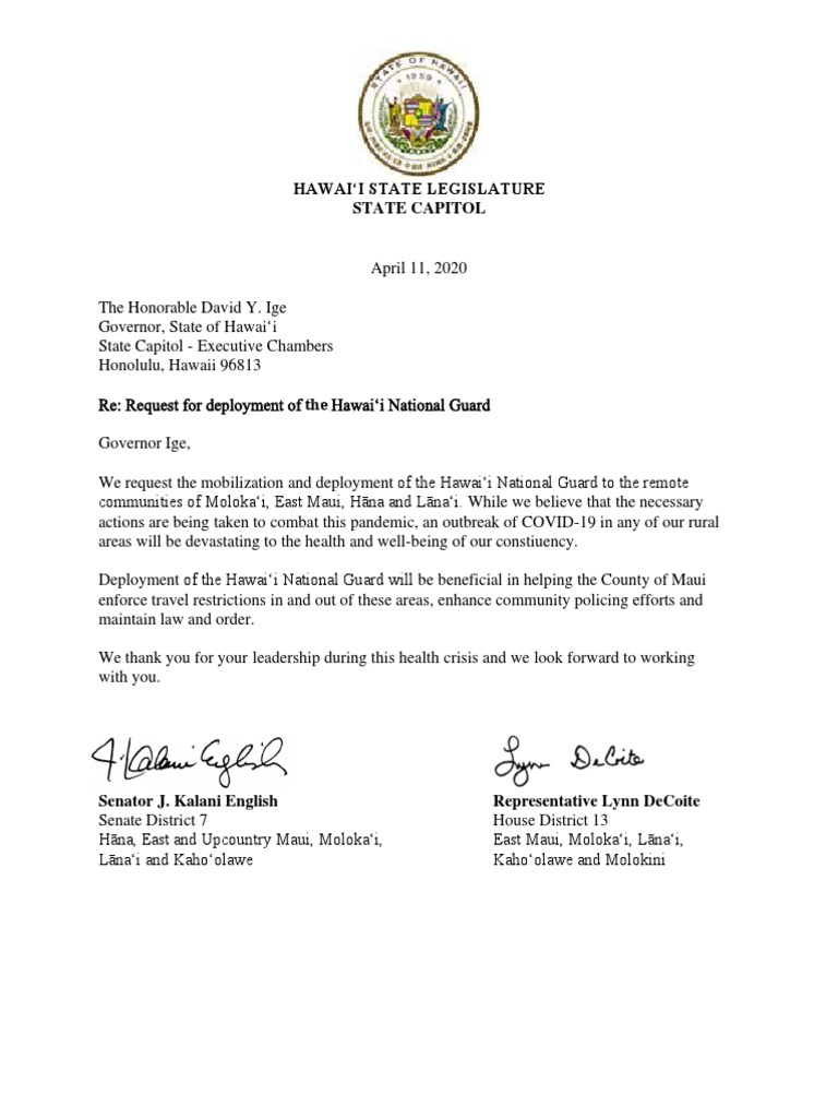 April 11 Letter National Guard Request | PDF