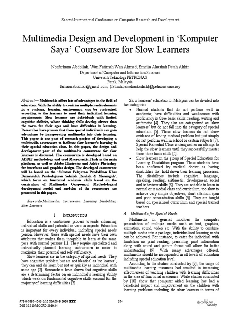 Multimedia Design and Development in Komputer Saya' Courseware For Slow ...