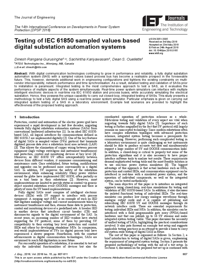 Testing of IEC 61850 Sampled Values Based Digital Substation Automation ...