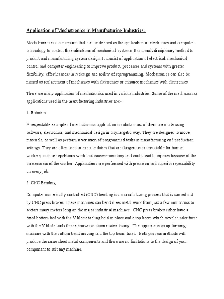 Application of Mechatronics in Manufacturing Industries | PDF ...