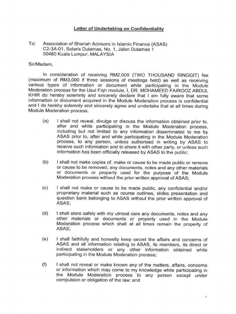 Consultant Letter of Undertaking | PDF