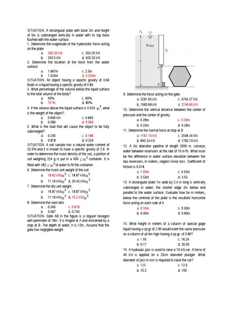 Hydrostatic Force and Unit Weight Calculations | PDF | Pressure | Water