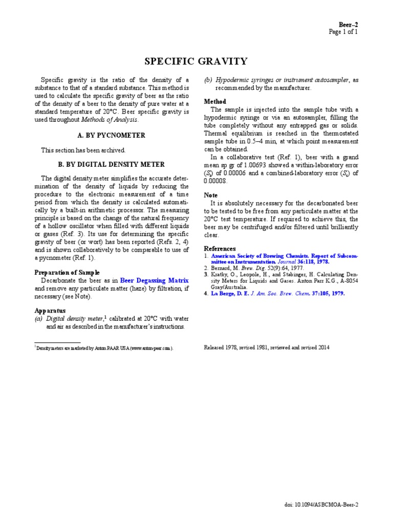 Specific Gravity: (B) Hypodermic Syringes or Instrument Autosampler, As ...
