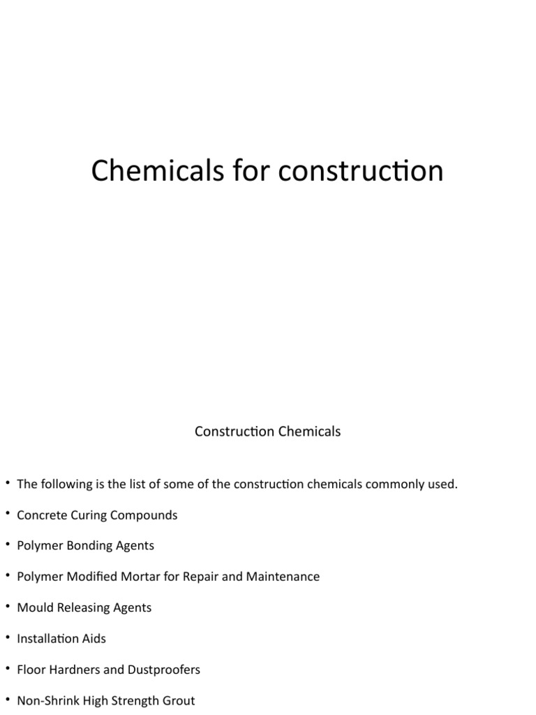 Essential Construction Chemicals Overview | PDF | Concrete | Mortar ...
