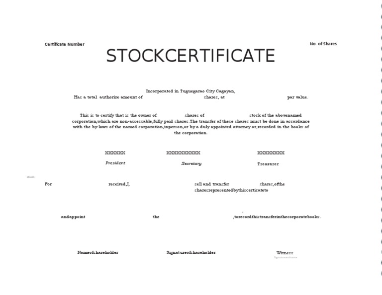 Stock Certificate Shares Corporation | PDF