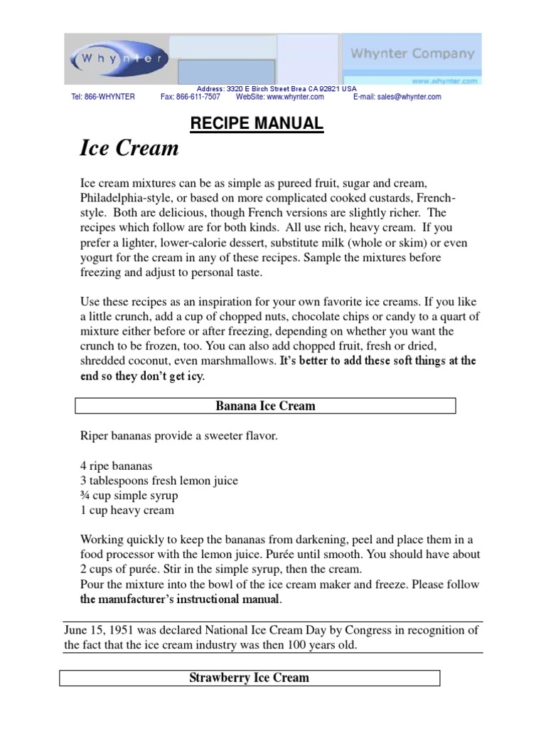 Whynter ICM Recipes 2018 | PDF | Ice Cream | Custard