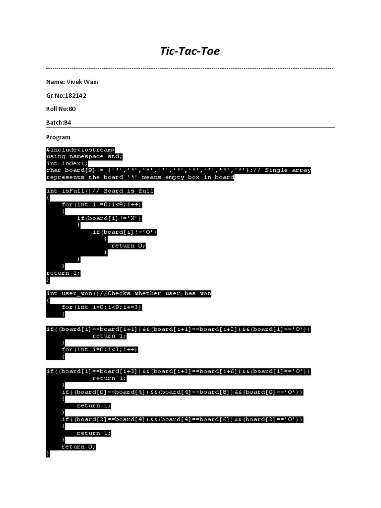 Tic Tac Toe | PDF | Computer Programming | Areas Of Computer Science