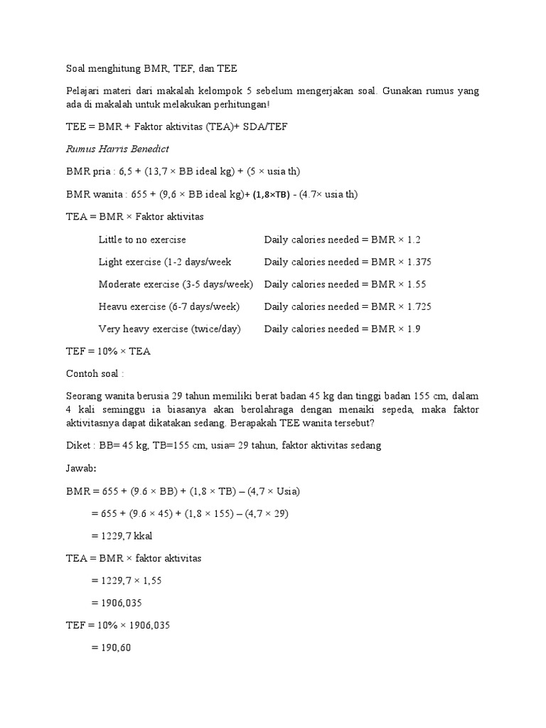 Contoh Soal GIZKES Menghitung BMR | PDF
