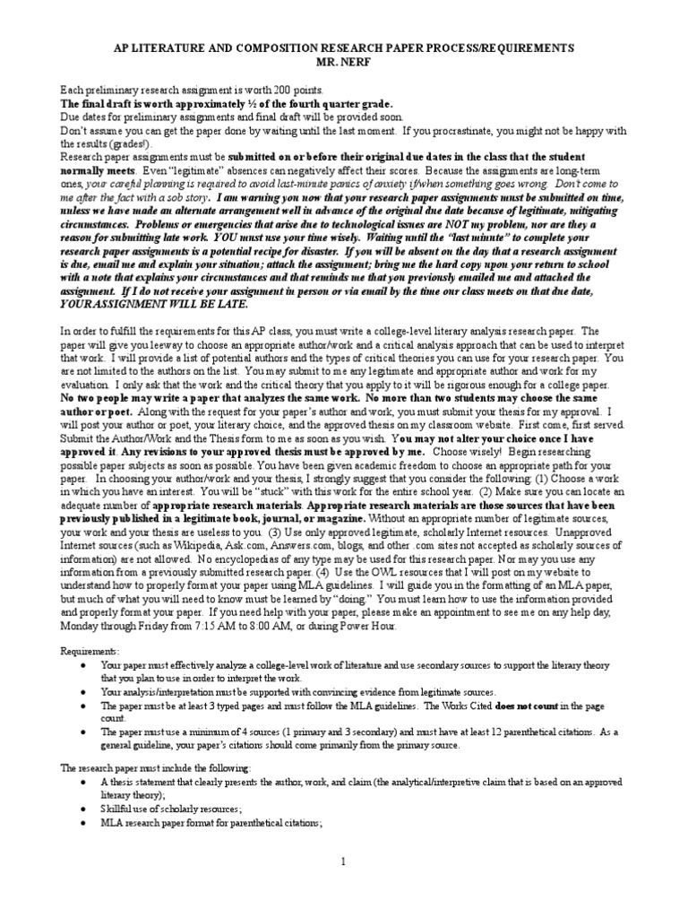 AP Literature Research Paper Guide | PDF | Citation | Thesis