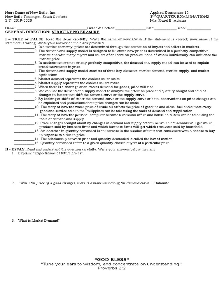 Applied Economics Examination | PDF | Supply And Demand | Demand