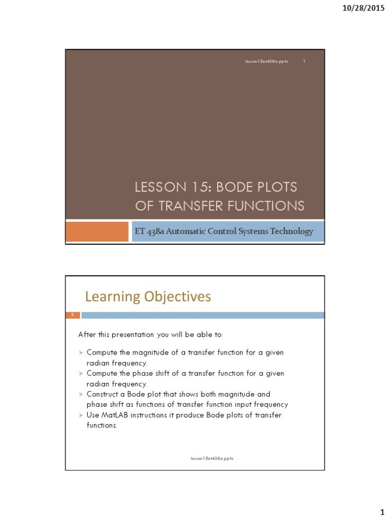 Lesson 15: Bode Plots of Transfer Functions: Learning Objectives | PDF | Telecommunications ...