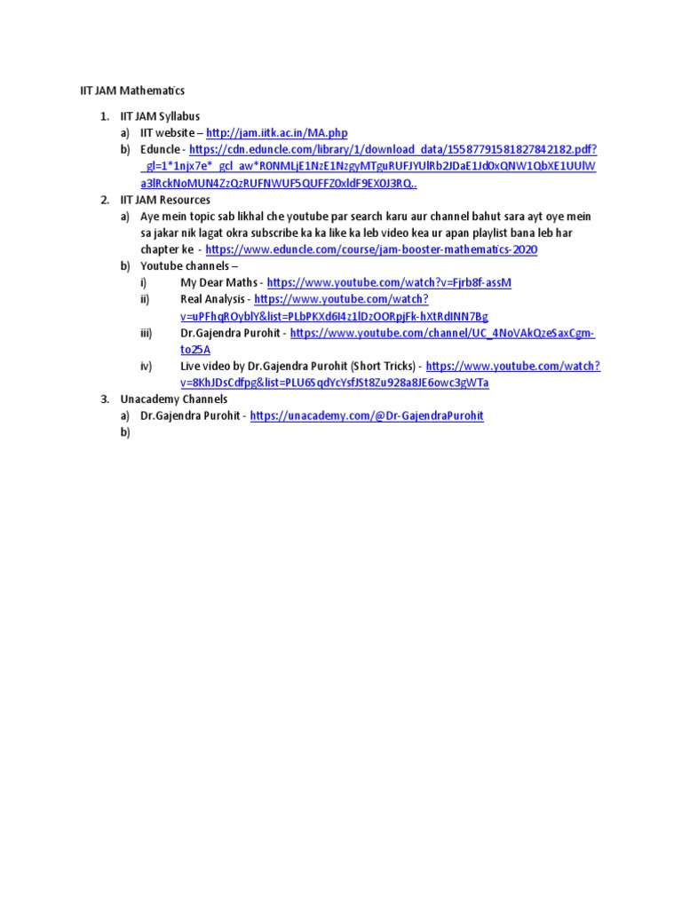IIT JAM Mathematics Study Resources | PDF | Technology & Engineering