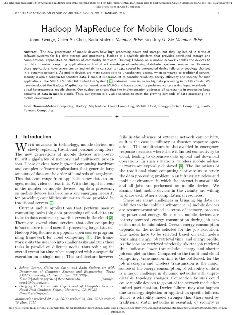 Hadoop Map Reduce For Mobile Clouds Pdf Pdf Apache Hadoop Map Reduce 