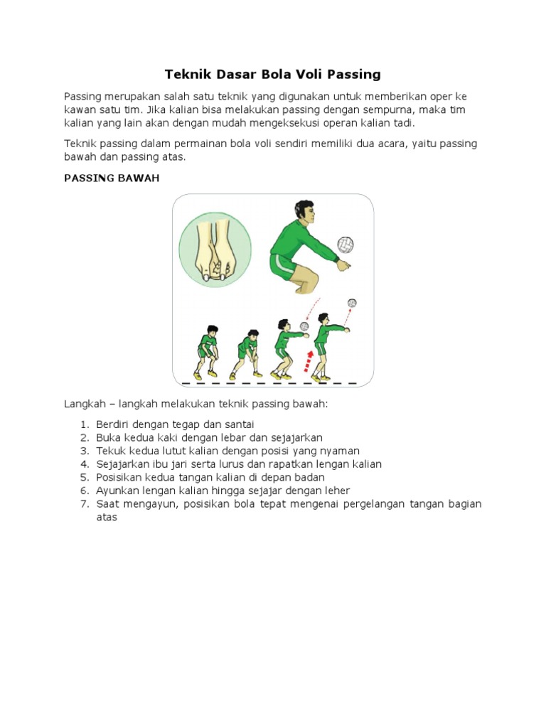 Teknik Dasar Bola Voli Passing | PDF | Olahraga & Rekreasi