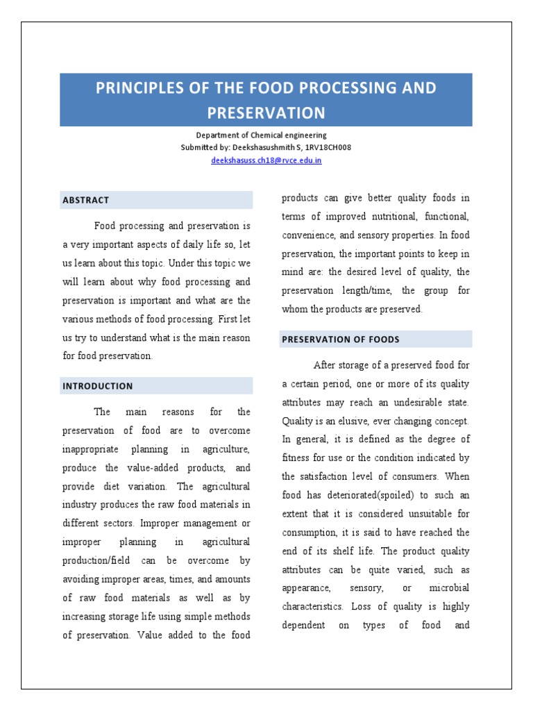Principles of The Food Processing and Preservation | PDF | Food ...