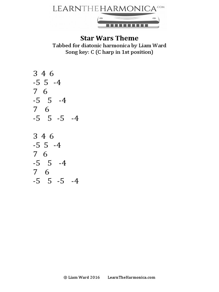 Star Wars Theme: Tabbed For Diatonic Harmonica by Liam Ward Song Key: C ...