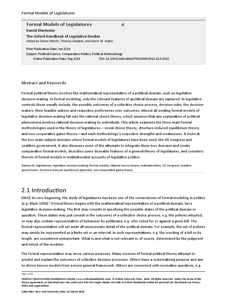 Formal Models of Legislatures: Abstract and Keywords | PDF | Game ...