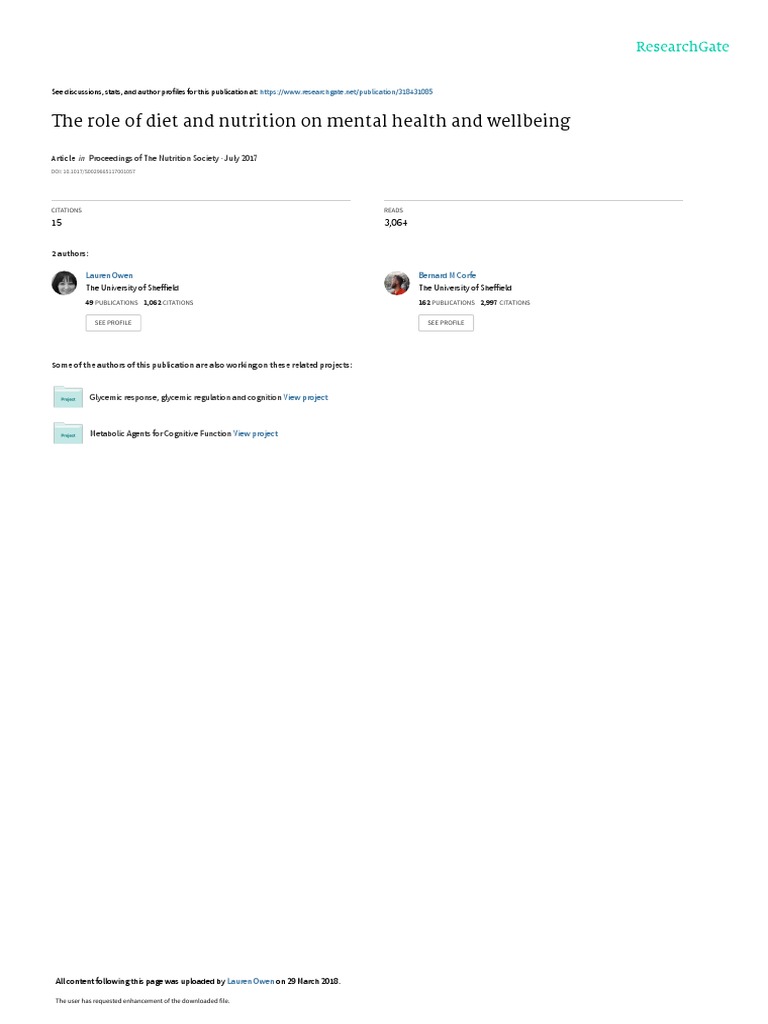 The Role of Diet and Nutrition On Mental Health and Wellbeing | PDF ...