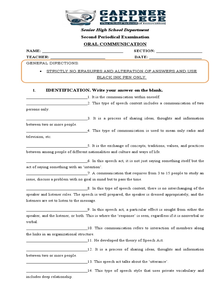 2ND Periodical Exam Oral Comm | PDF | Communication | Psychology