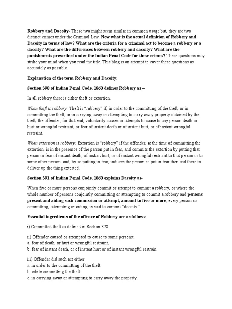 Robbery and Dacoity | PDF | Robbery | Theft