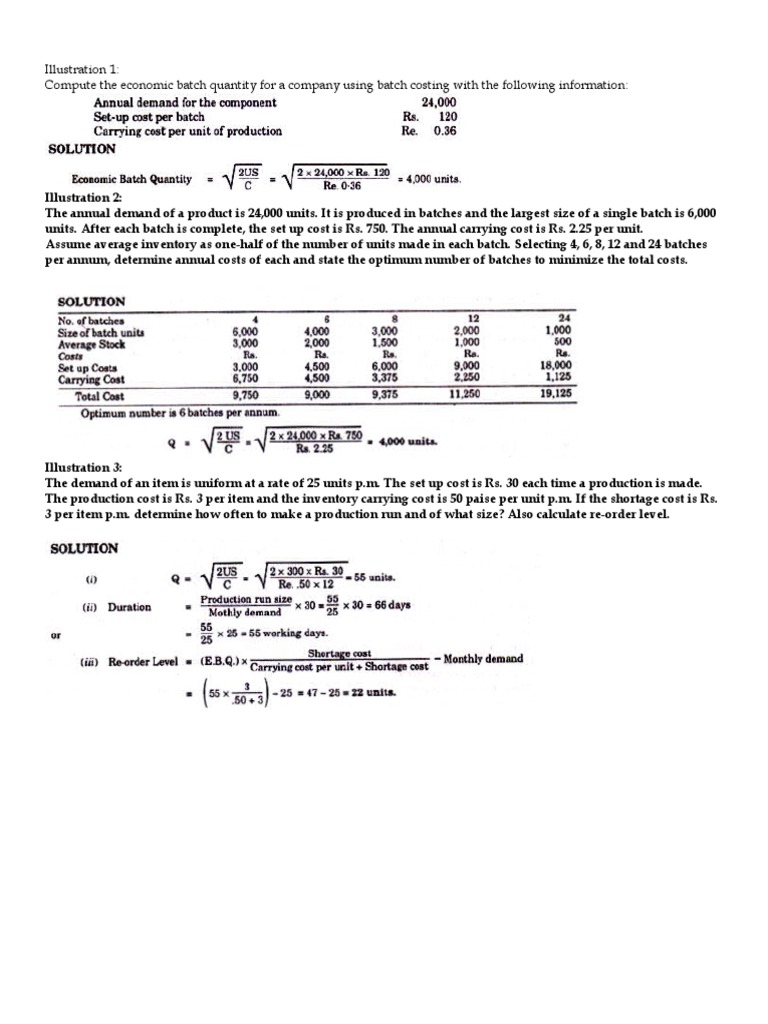 Illustration 1: Compute The Economic Batch Quantity For A Company Using ...
