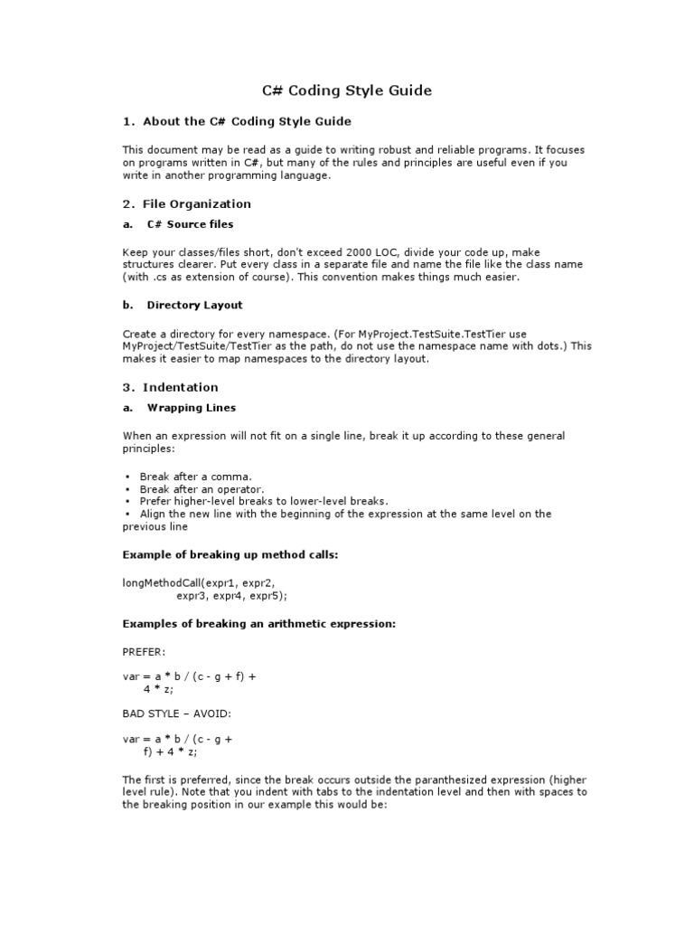 C Coding Style Guide Pdf C Sharp Programming Language Class Computer Programming