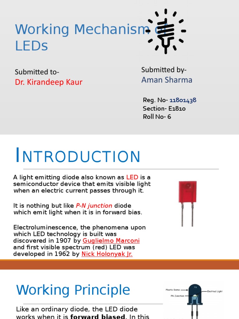 Working Mechanism of Leds: Dr. Kirandeep Kaur | PDF | P–N Junction ...