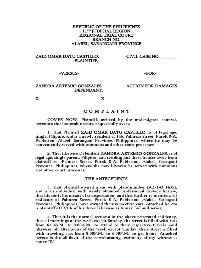 Assignment No 1 Complaint Pdf Negligence Damages