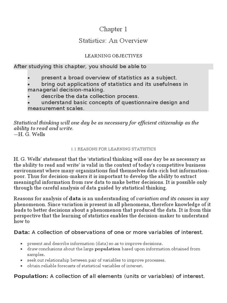 CHAPTER 1 Statistics | PDF | Level Of Measurement | Statistics