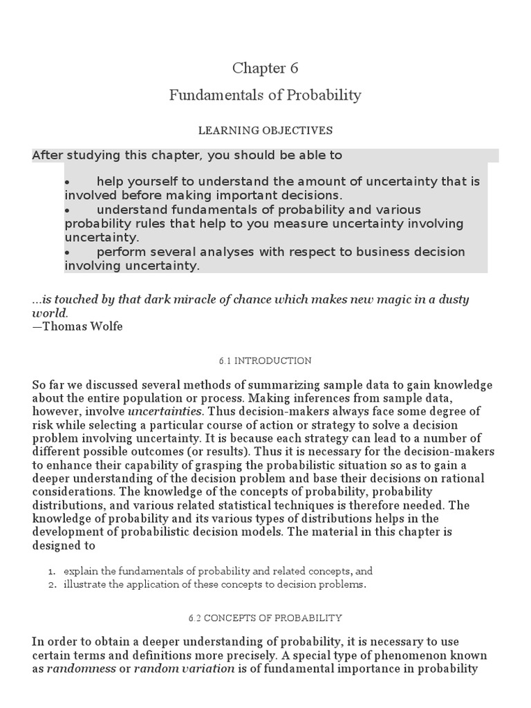 CHAPTER 6 Fundamentals of Probability | PDF | Randomness | Probability