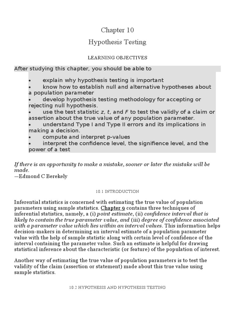 A Comprehensive Overview of Hypothesis Testing Methodology | PDF ...