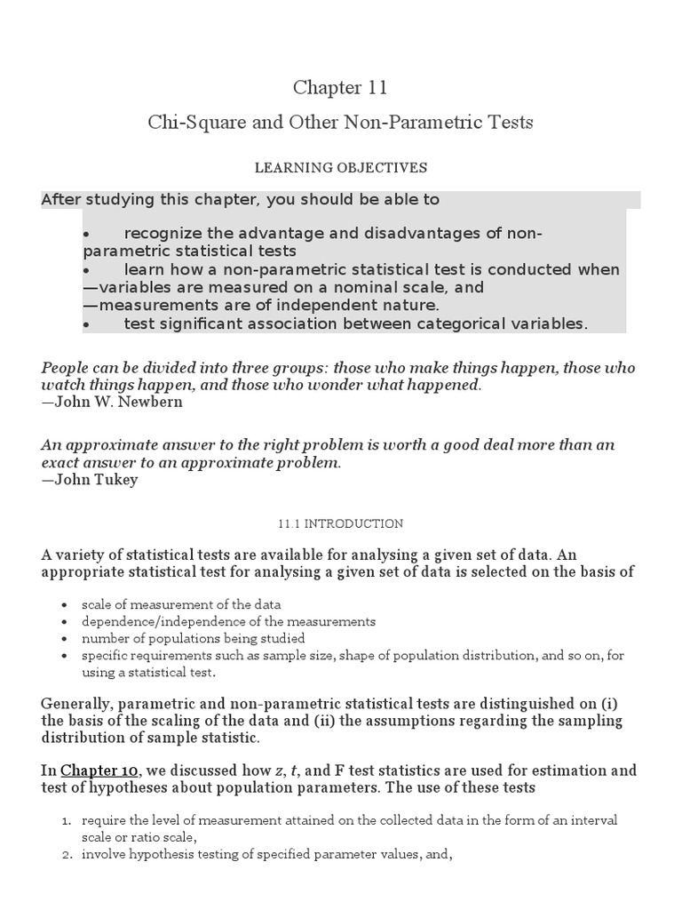 CHAPTER 11 Chi Square and Other Non Parametric Tests | PDF ...