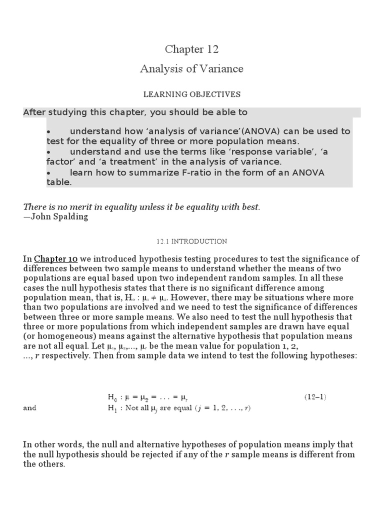 CHAPTER 12 Analysis of Variance | PDF | Analysis Of Variance | Errors And Residuals