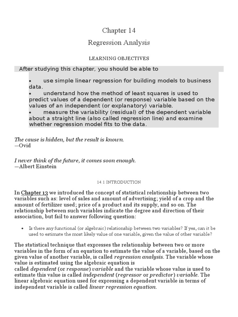CHAPTER 14 Regression Analysis | PDF | Errors And Residuals | Regression Analysis