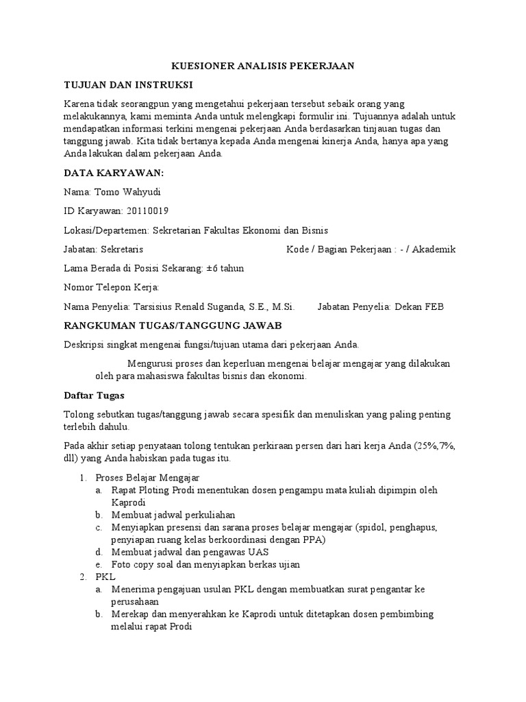 Kuesioner Analisis Pekerjaan | PDF