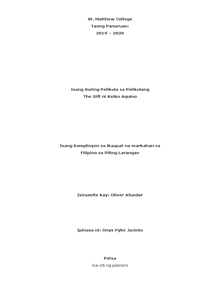 SURING PELIKULA FORMAT 1 Ni Onyx | PDF